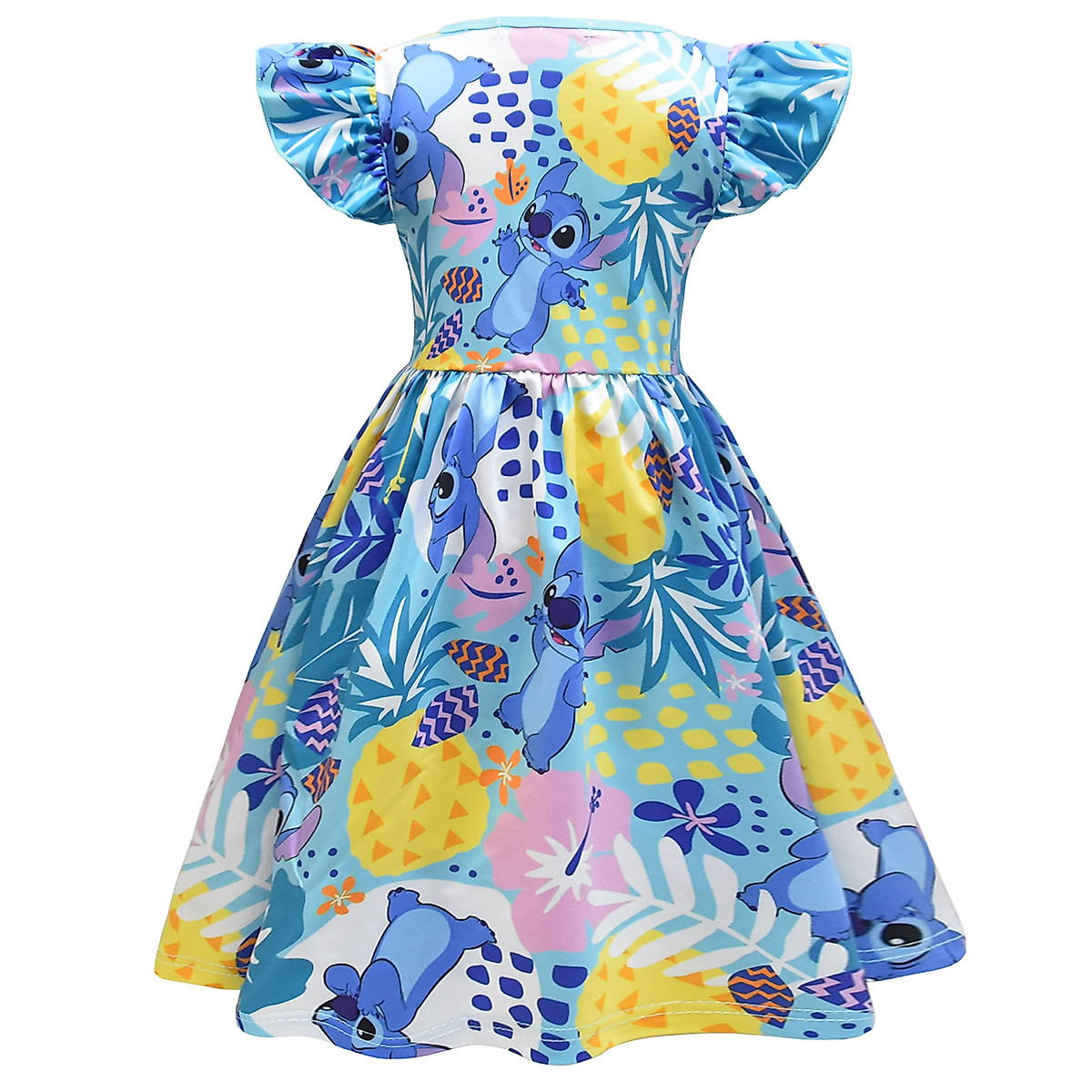 Girls Cartoon Princess Dress Ruffle Sleeve Blue Dress Casual Dress Up Clothes for Big Kids 9-10 T