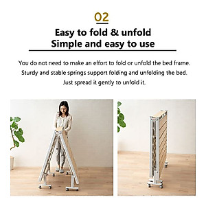 EMOOR Wood Slatted Folding Rollaway Platform Bed SUNOKO-MEHOL Twin for Japanese Futon Mattress (Walnut), Foldable Sleeping Bed Guest Student Dormitory Tatami Mat