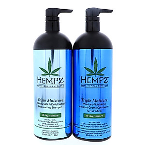 Hempz Pure Herbal Extracts Triple Moisture Herbal Replenishing Shampoo & Conditioner 33.8oz Bundle