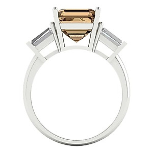 Clara Pucci 3.50ct Asscher cut 3 stone Solitaire Champagne Simulated Diamond Engagement Anniversary Bridal Ring 18K White Gold 6.25