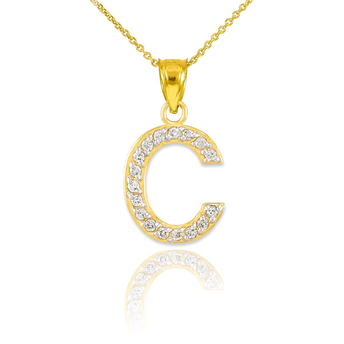 Sideways Crosses Dainty 14k Yellow Gold Diamond Initial Letter C Pendant Necklace, 22"