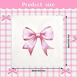 120Pcs Pink Bow Napkins-2 ply, 5 x 5 Inches Bachelorette Decorations Bow Party Theme Bridal Engagement Decor, Coquette Cute Supplies, Girl Tea Party Baby Shower Tableware Birthday Bow Napkins Decor