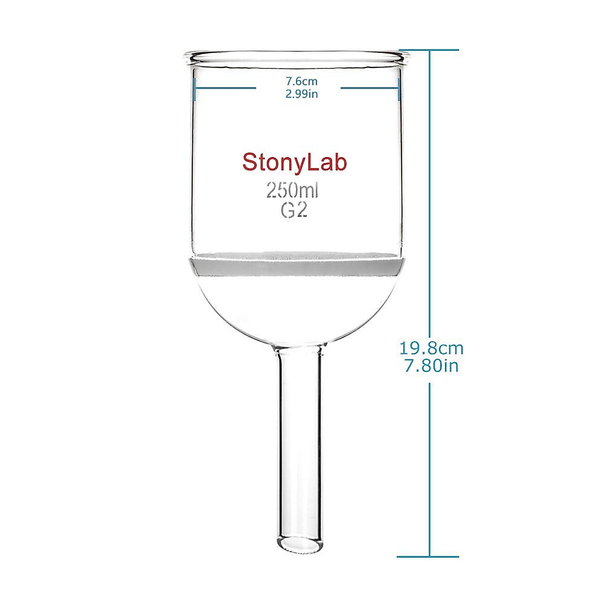 StonyLab Borosilicate Glass Buchner Filtering Funnel with Medium Frit (G2), 76mm Inner-Diameter, 80mm Depth (250ml)