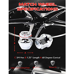 Set of 20 Veritek 12x1.5mm 3/4 19mm Hex 1.25 Inch 31.75mm Length Chrome OEM Factory Style Large Acorn Seat Lug Nuts for Ford Focus Fusion Escape Lincoln MKC MKZ Factory Wheels