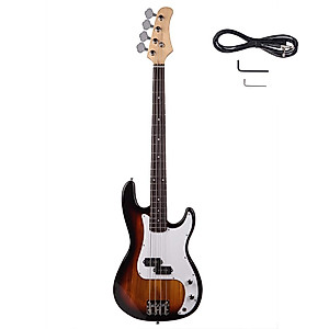 4 String Electric Bass Guitar, Exquisite Burning Fire Style Electric Bass Guitar Beginner Kits, Stylish Bass Guitar, Premium Quality & Affordable Musical Instrument (Sunset)