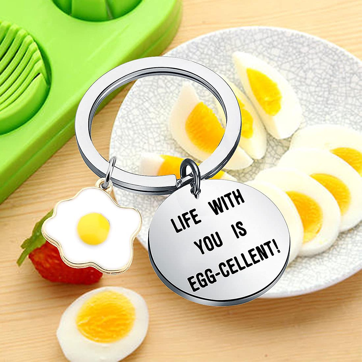 CHOORO Life With You Is Eggcellent Egg Pun Gifts Egg Charm Keyring Funny Birthday Gift Friendship Gift (Egg-cellent keychain)