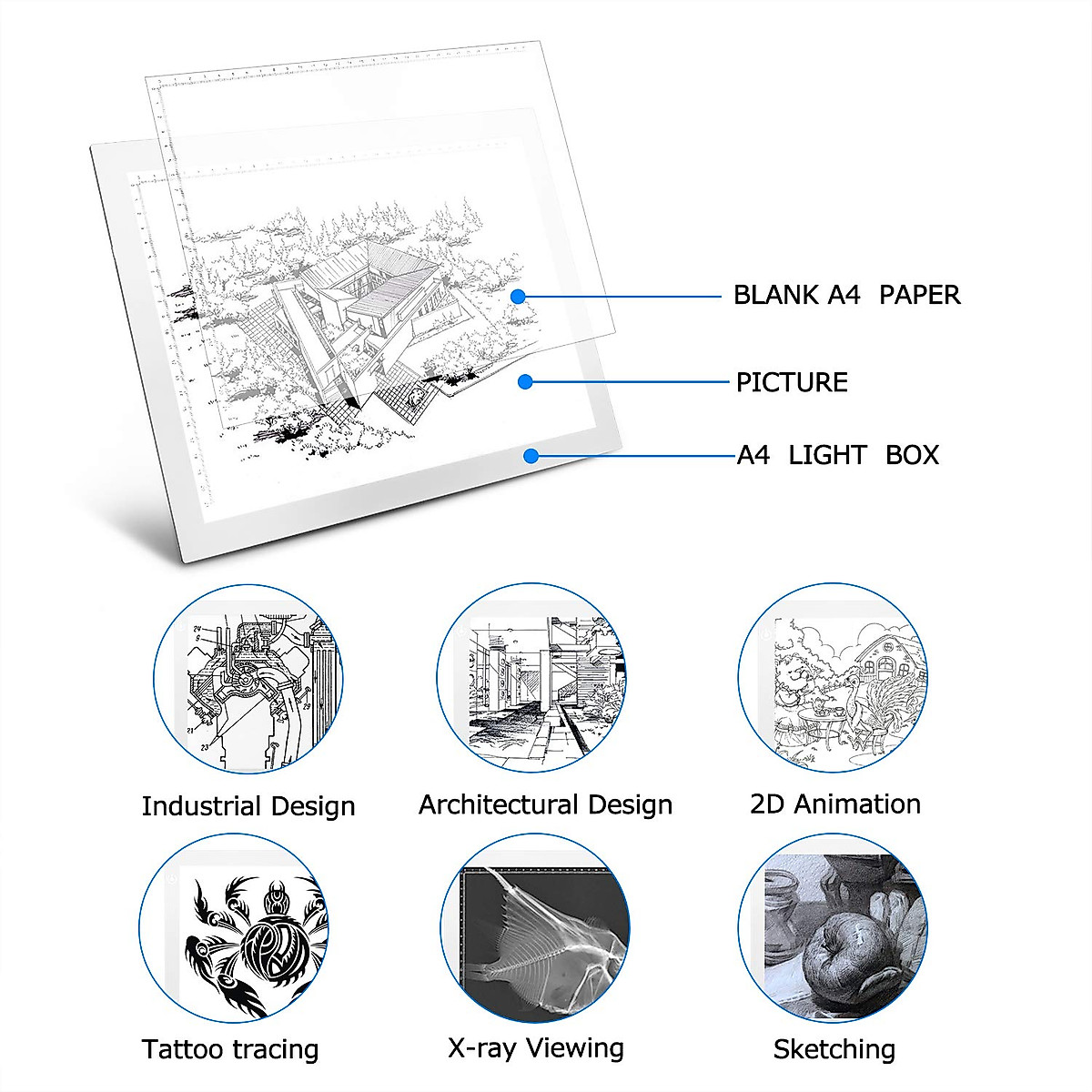 A4 Dimmable Brightness LED Artcraft Light Box Tracer Slim Light Pad Portable Tablet, ME456 USB Power Cable Copy Drawing Board Tracing Table for Artists Designing, Animation, Sketching (White)