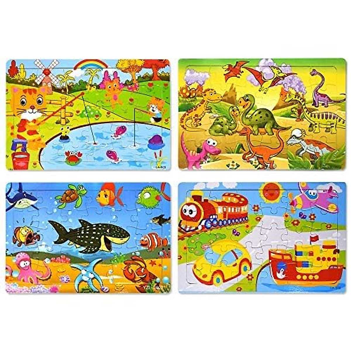 Wooden Jigsaw Puzzles Set for Kids Age 2-6 Year Old 30 Piece Colorful Wooden Puzzles for Toddler Children Learning Educational Puzzles Toys for Boys and Girls (4 Puzzles)