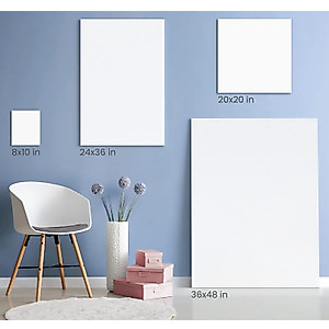 ARTEZA Stretched Canvas, 8 x 10 Inches, Pack of 12, Blank White Canvas for Painting for Acrylic, Oil and Gouache Paints