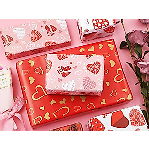Heart Gift Wrapping Paper, 4 Sheet Love Heart Printed Birthday Wrapping Paper For Valentine's Day, 20x28" Per Sheet Folded Flat Gift Wrap for Mother, Lover, Wife, Beloveds, Wedding Bridal Shower