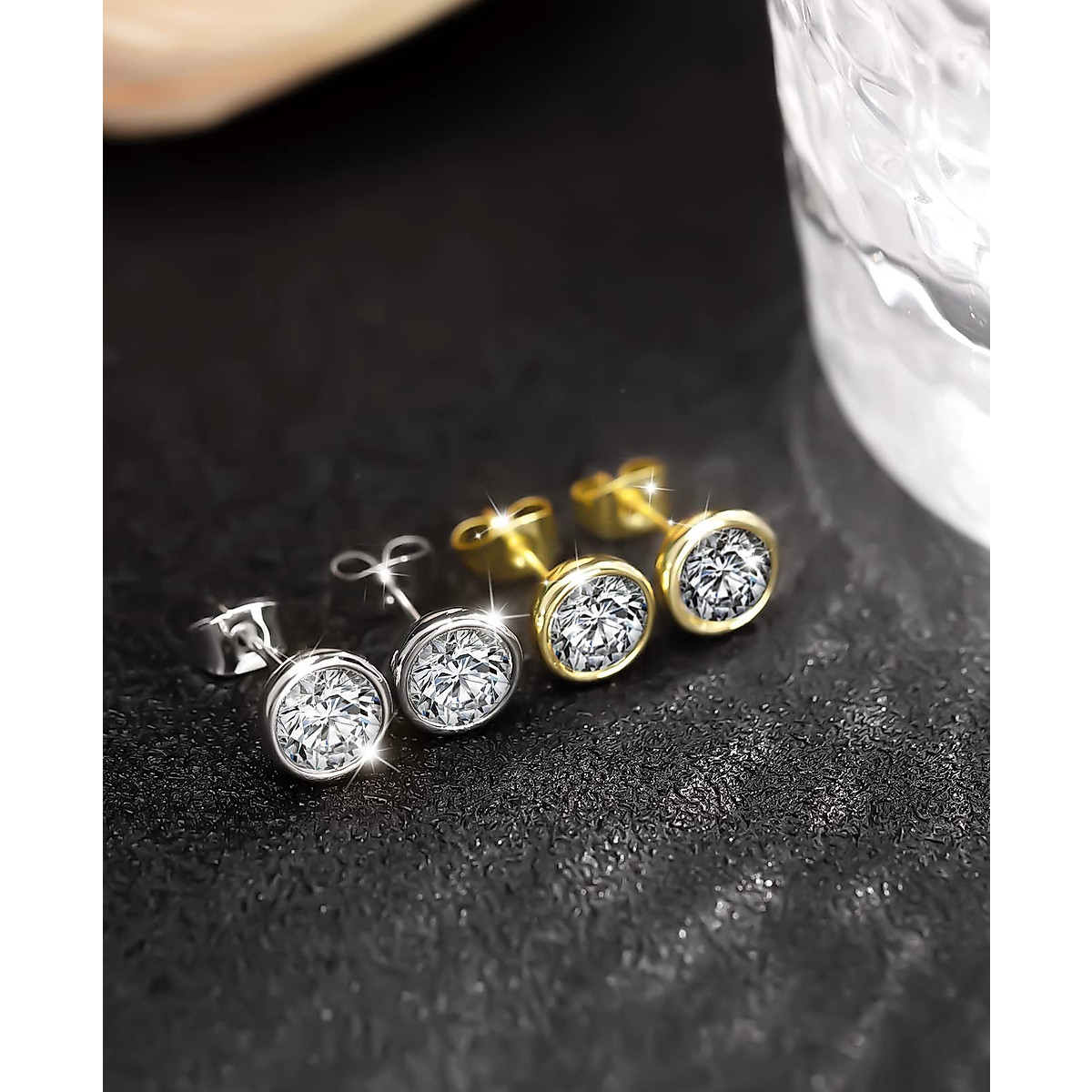 Moissanite Earrings for Men & Women, 0.3/0.5/1ct, VVS1 18k Rose Gold, Lab-Cut, Dazzling Sparkle, Round Bezel GRA Certified Diamond Studs, Hypoallergenic Flat Back Stud Earrings