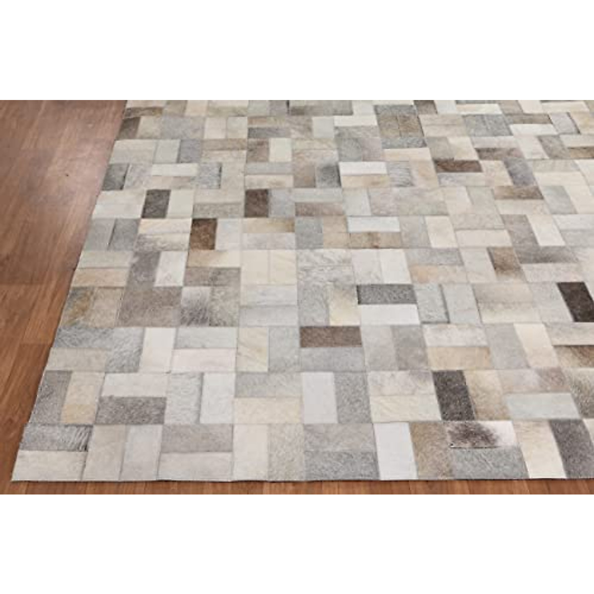 USA RUG Cowhide Grey Patchwork Home Decorative Living Room Area Rug Hand Made Cow Leather Hair (5'x8')