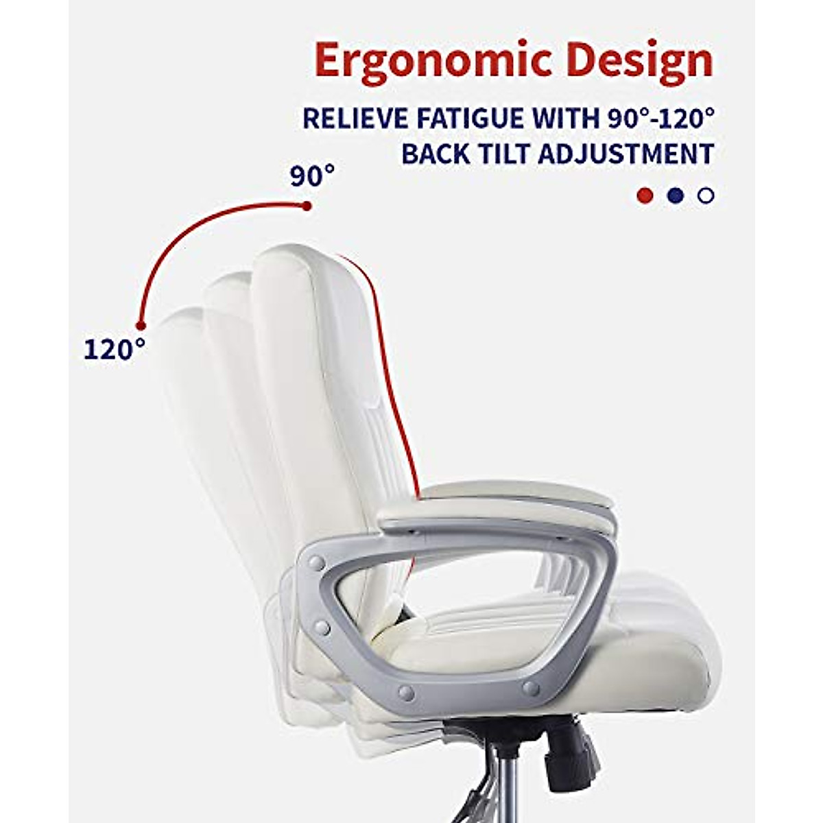 CLATINA Leather Office Executive Chair, Mid Back Computer Desk Chair with Lumbar Support and Padded Armrests, Ergonomic Adjustable Swivel Chair for Home, White
