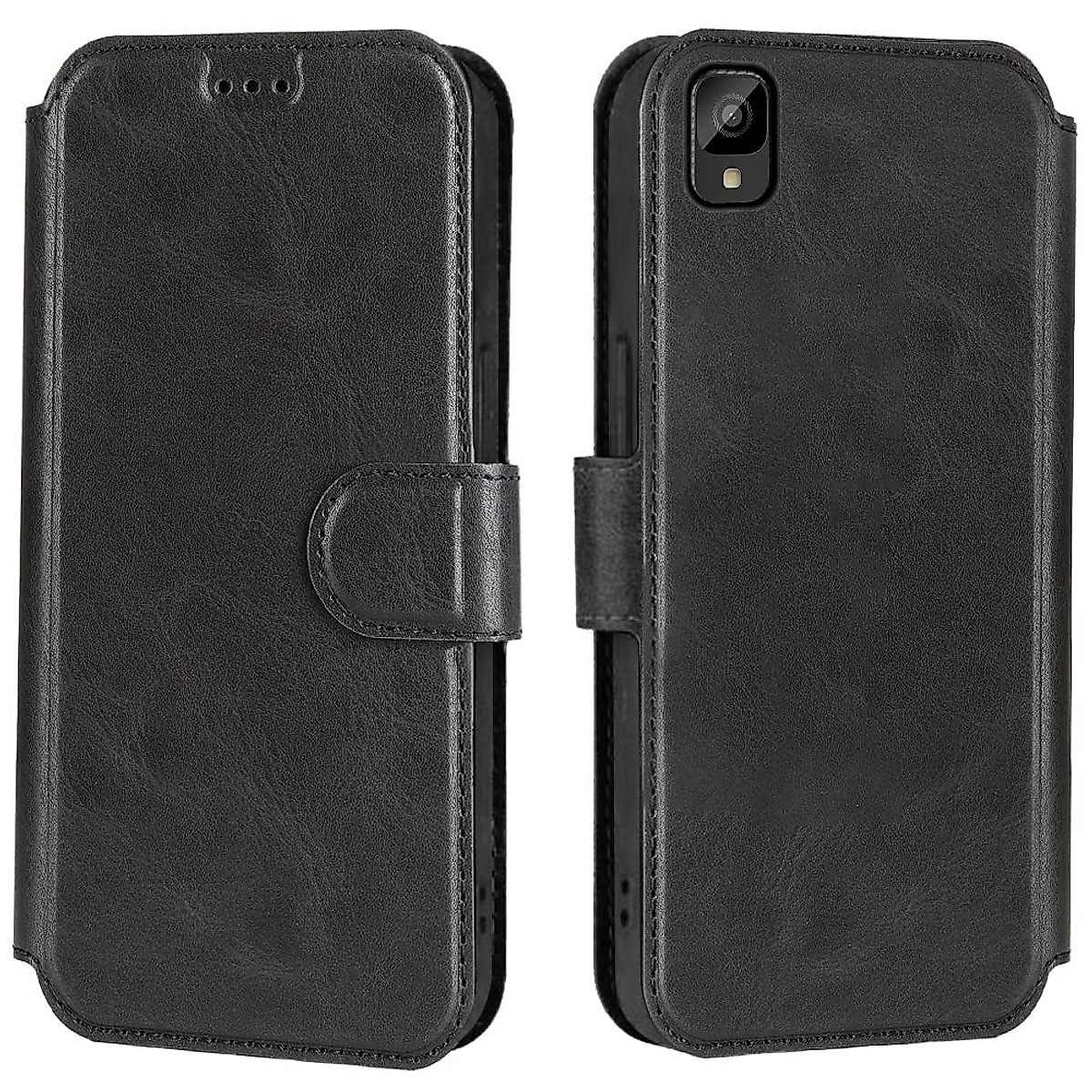 RTYJZ for TCL 30Z Case, for TCL 30Z Wallet Case with Tempered Glass Screen Protector with Card Holder Kickstand Magnetic,PU Leather Flip Case for Alcatel TCL 30Z 30LE 30 Z 4G LTE T602DL (Black)