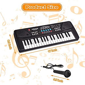 Piano Keyboard for Kids, EOOLEOW 37 Keys Portable Electronic Piano for kids with Microphone - Music Keyboard Piano Toys for 3 4 5 6 7 8 9 Year Old Boys and Girls (Black)