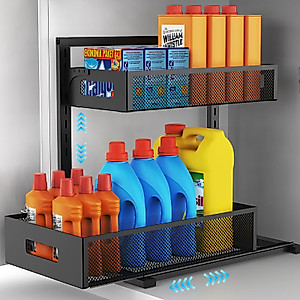 Under Sink Organizer Pull Out Cabinet Organizer Adjustable Height 2 Tier with Sliding Drawers Kitchen Bathroom Organizer and Storage(1pc)