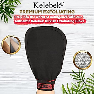 Kelebek Premium Natural Exfoliating Gloves, Turkish Hammam Kese, Original Exfoliating Mitt, Body Scrub for Men and Women (Black 2 Count (Rough))