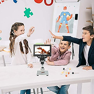 Koolertron 7" LCD Digital Microscope with 32G TF Card,12MP 1-1200X Magnification Handheld USB Microscope Camera,8 LED Light,Rechargeable Battery Microscope for Coins/Plant/Insect/Rock/PCB Soldering