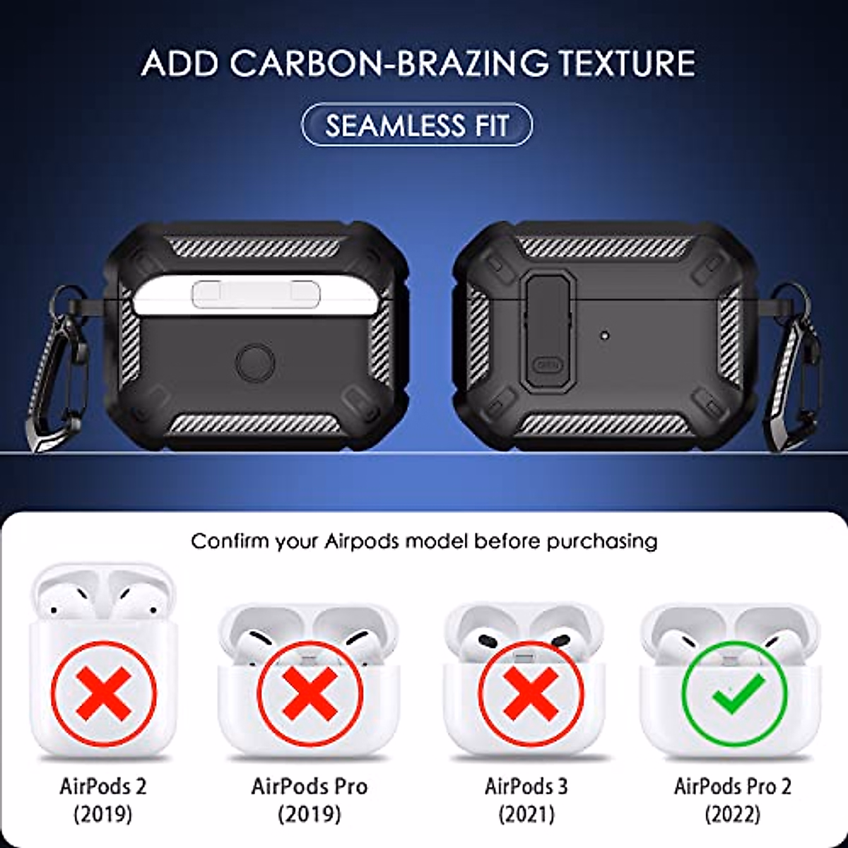 RFUNGUANGO AirPods Pro 2nd Generation Case Cover with Cleaner Kit, Military Hard Shell Protective Armor with Lock for AirPod Gen 2 Charging Case 2022, Front LED Visible,Black