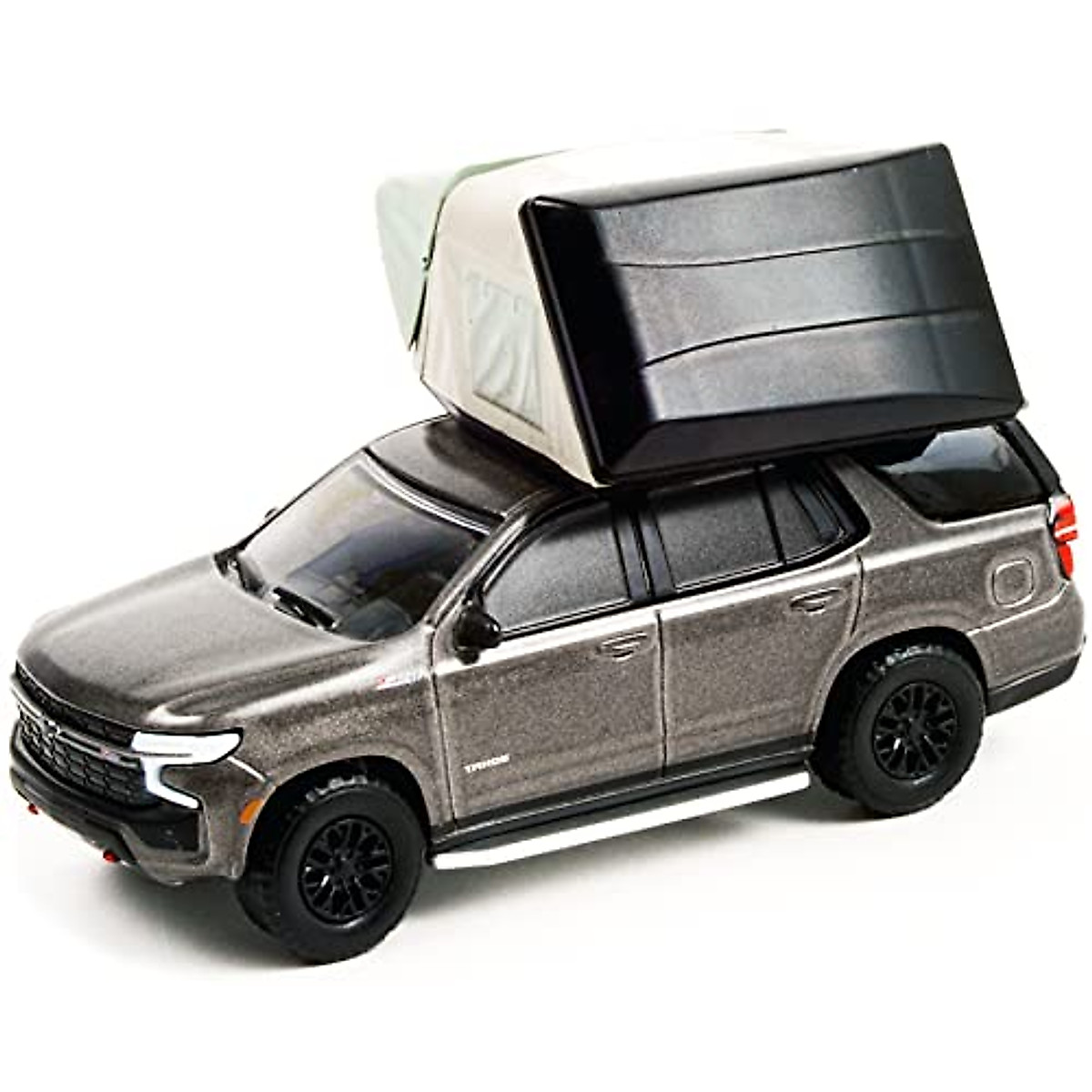 2021 Chevy Tahoe Z71 Gray Metallic with Modern Rooftop Tent The Great Outdoors Series 1 1/64 Diecast Model Car by Greenlight 38010 E