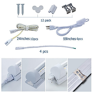 Greess 12 Pack LED T8 Shop Light 2FT 10W 6000K Daylight White Linkable LED Integrated Tube Lights with Clear Cover, LED Bar Lights for Garage,Workshop,Workbench with On/Off Plug Cord