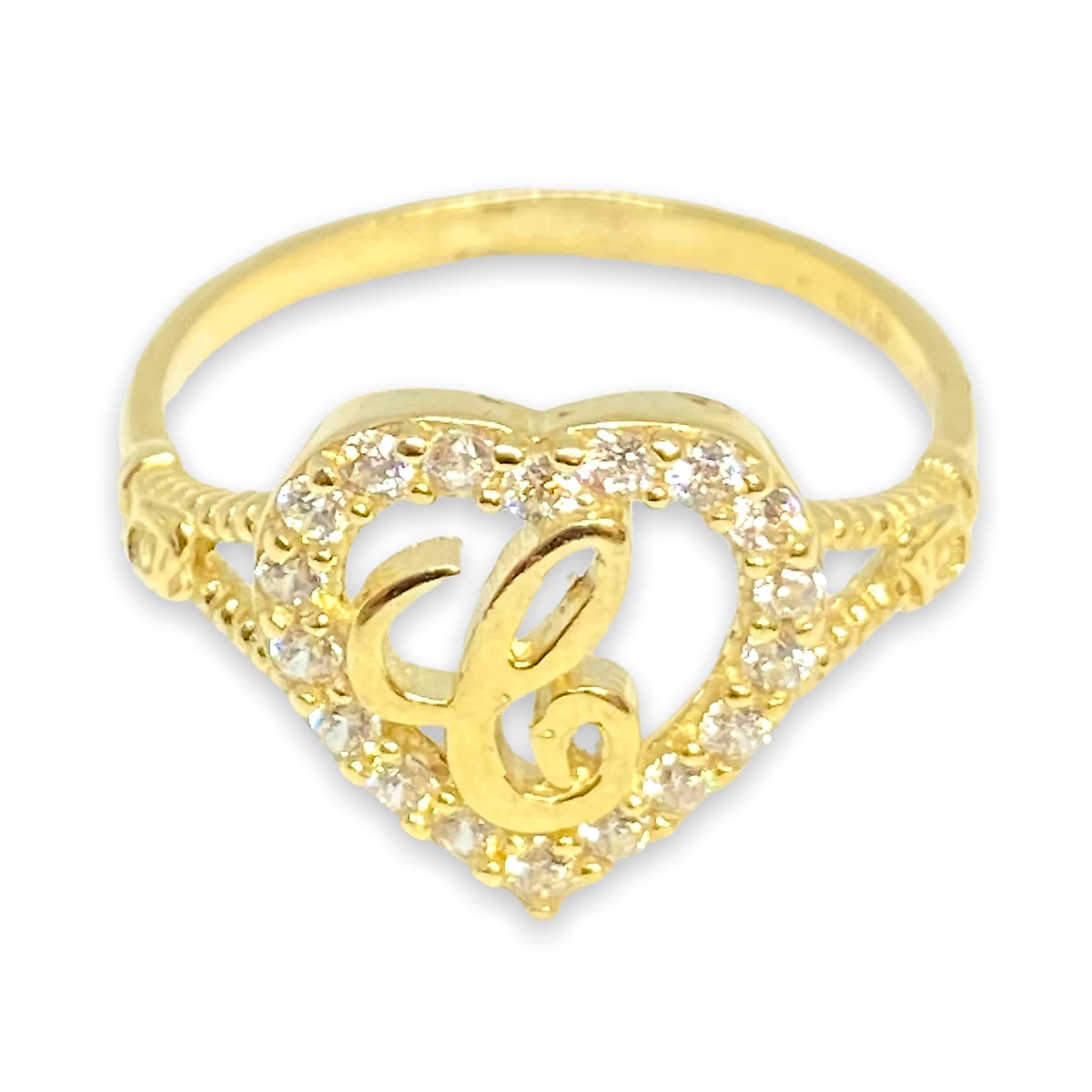 12 MM LONG LADIES TWO TONE HEART INITIAL CURSIVE ALPHABET LETTER RING REAL 10K YELLOW GOLD 4009 (J)