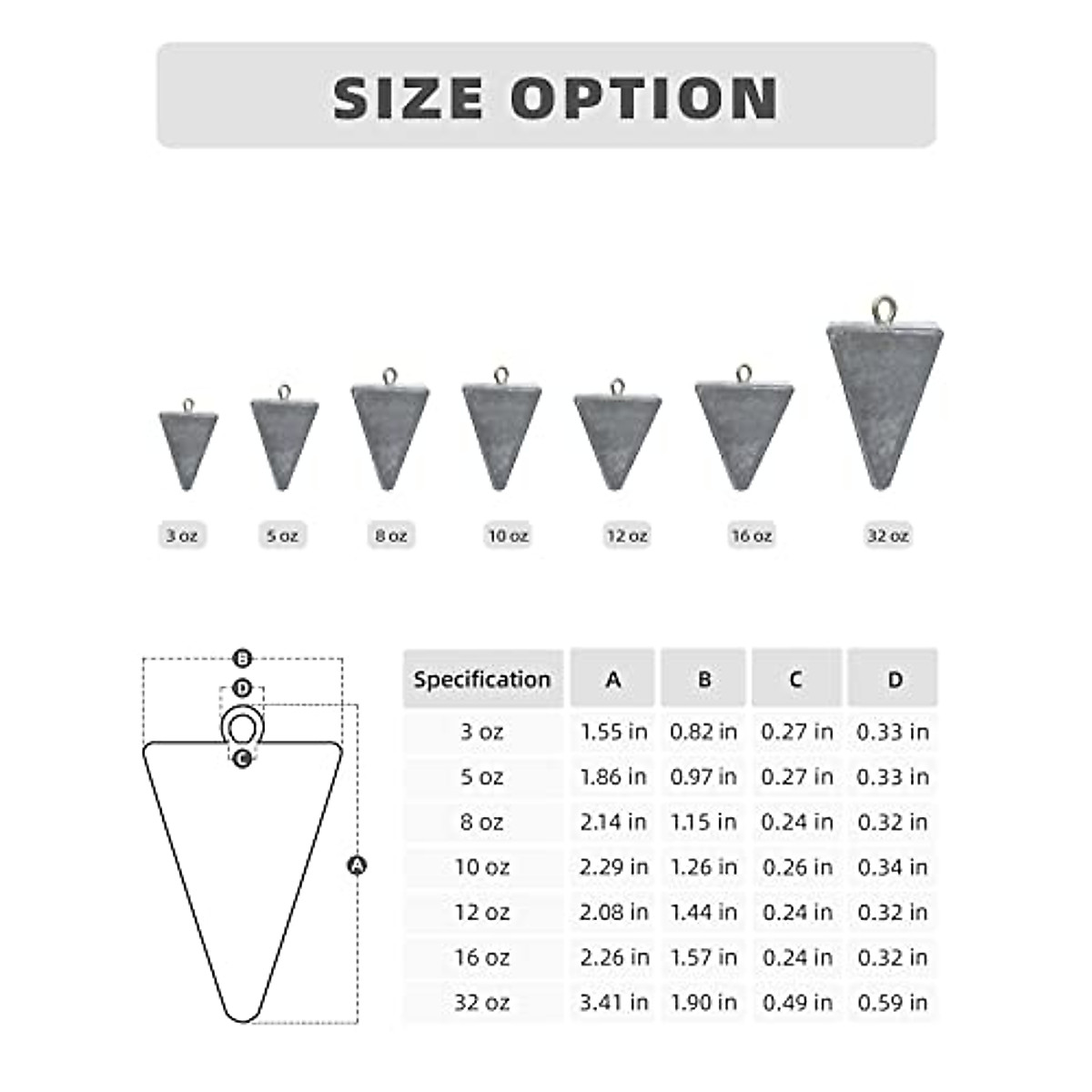 BLUEWING 2lb Box Pyramid Fishing Sinker Weights Lead Weight Saltwalter Fishing Weights for Surf Fishing, 3oz, 10 Pack