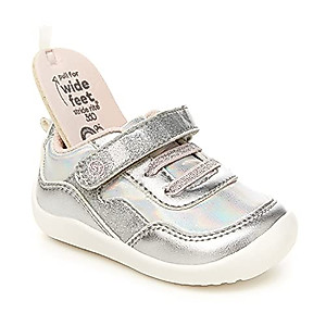 Stride Rite 360 Baby Shoes, Natasha First Walker Shoes for Girls, Khaki (Size 3),Silver