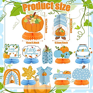 Liliful 12 Pcs Fall Pumpkin Honeycomb Centerpieces Little Pumpkin Party Decorations for Boy Girl Thanksgiving Fall Gender Reveal Baby Shower Autumn Harvest Birthday Party Supplies(Blue)