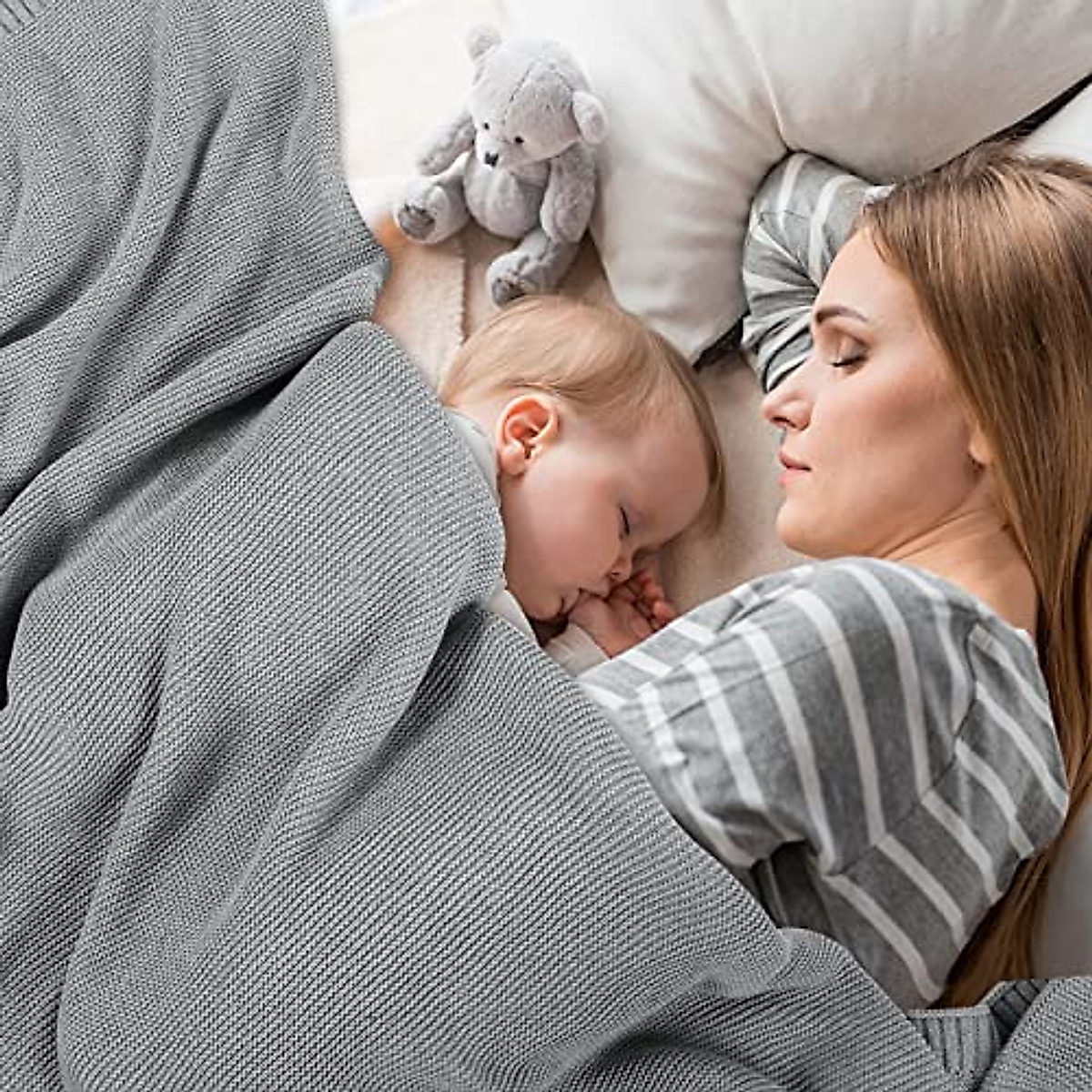 Yoofoss 100% Cotton Knitted Throw Blanket 75" x 55", Breathable Cozy Neutral Thermal Bed Blanket, All Season Decorative Throw Blanket for Couch, Bed, Home Decor, Grey