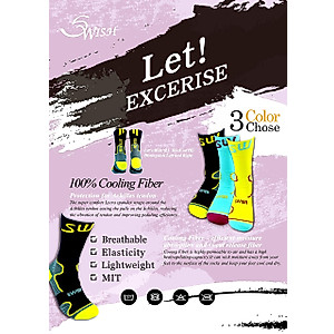 Swish Race Road Cyclocross Mountain Gravel Bicycle Bike Sports Cycling Socks Cooling Fibers 3-pairs in Black/Green/Blue colors also for Hiking,Jogging,Yoga,Running use (3 packs in each color, L)