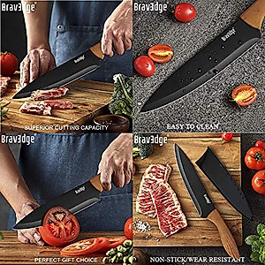 Bravedge Kitchen Knife Chef Knife Santoku Knife Versatile Cooking Knife with 7" & 8" Sharp Stainless Steel Metallic Paint Double Bevel Blade Ergonomic Handle PP Sheath Elegant Gift Box