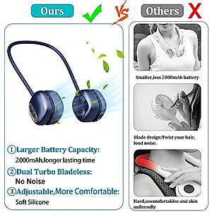 Apatner Portable Neck Fan,Foldable Bladeless Neck Cooler,Wearable Personal Fans with LED Lights,Hand Free Mini Cooling Fan, 2000mAh USB Rechargeable for Outdoor Travel Women(Blue)