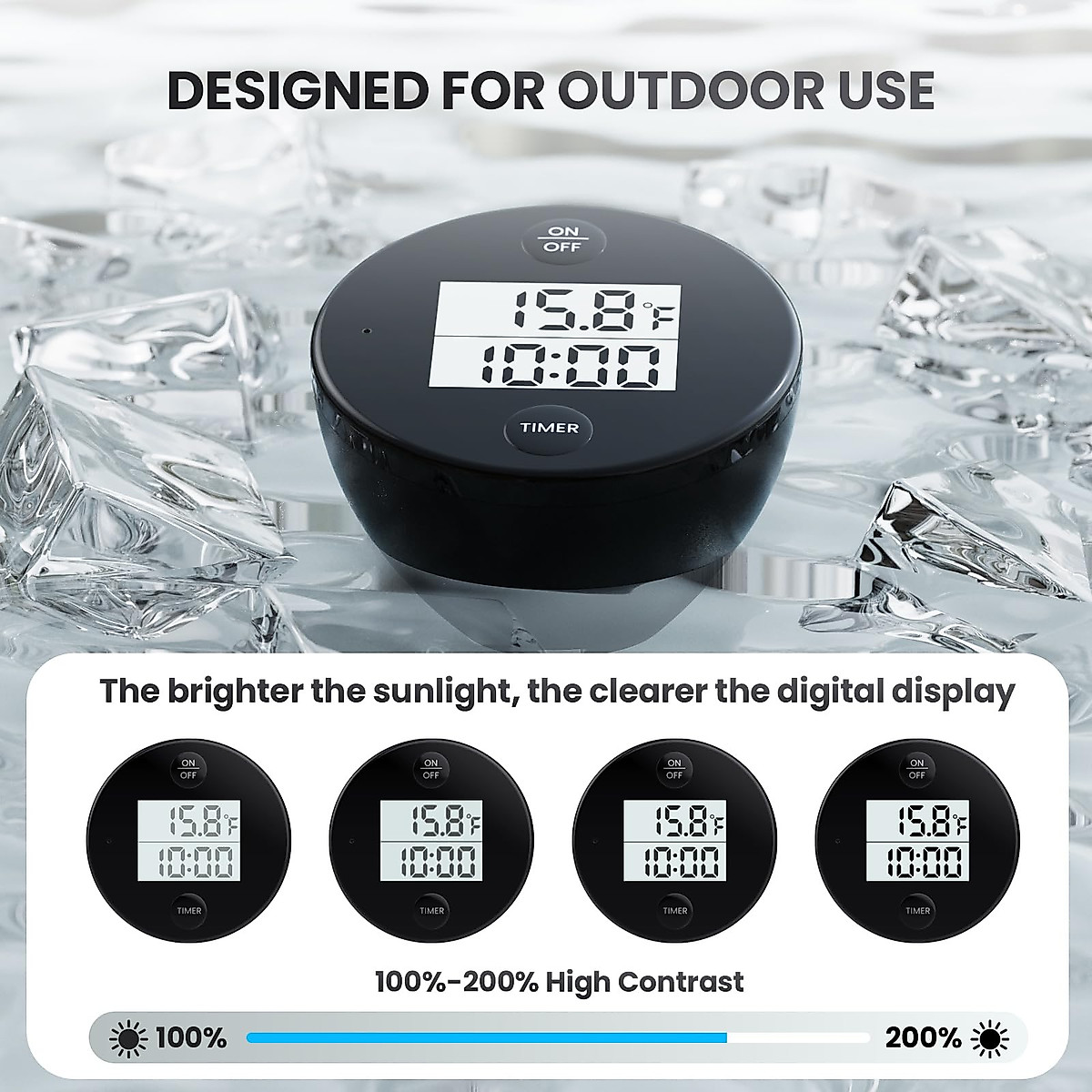 Ice Bath Thermometer, Water Bath Thermometer for Ice Bath, Cold Plunge Thermometer and Waterproof Timer, Floating Thermometer Gauges, Water Temperature Thermometer - Black