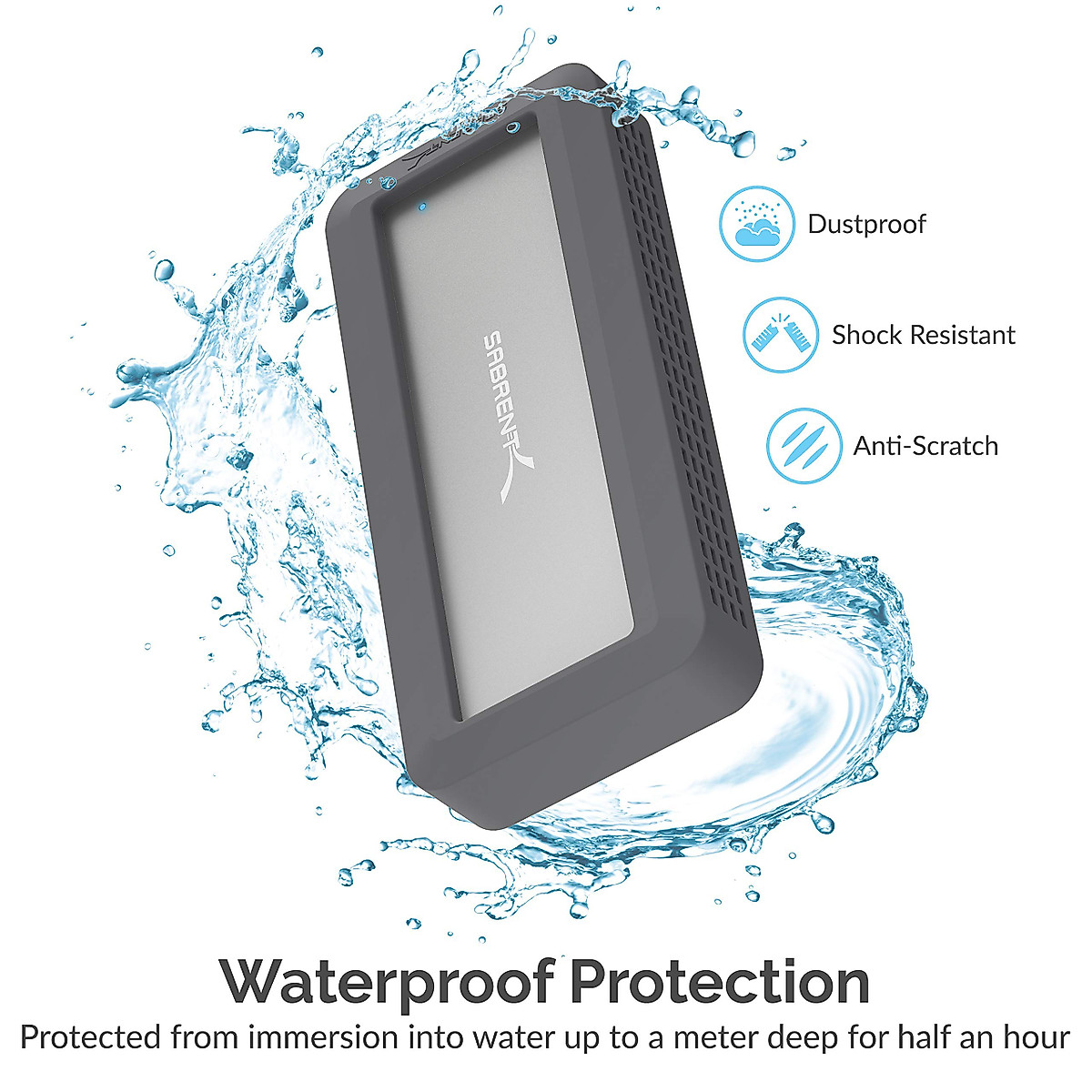 Sabrent USB 3.2 Rugged Waterproof Enclosure + 7 Port USB 3.0 HUB + 2 Charging Ports with 12V/4A Power Adapter