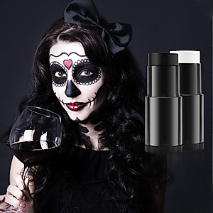 2 Pack Black White Face Paint Stick, Each Color 1 oz Cream Blendable Halloween Face Body Eye Painting Sticks for Sports Events Special Effects Makeup Kit, Full Coverage Skin Paints for Adults Kids