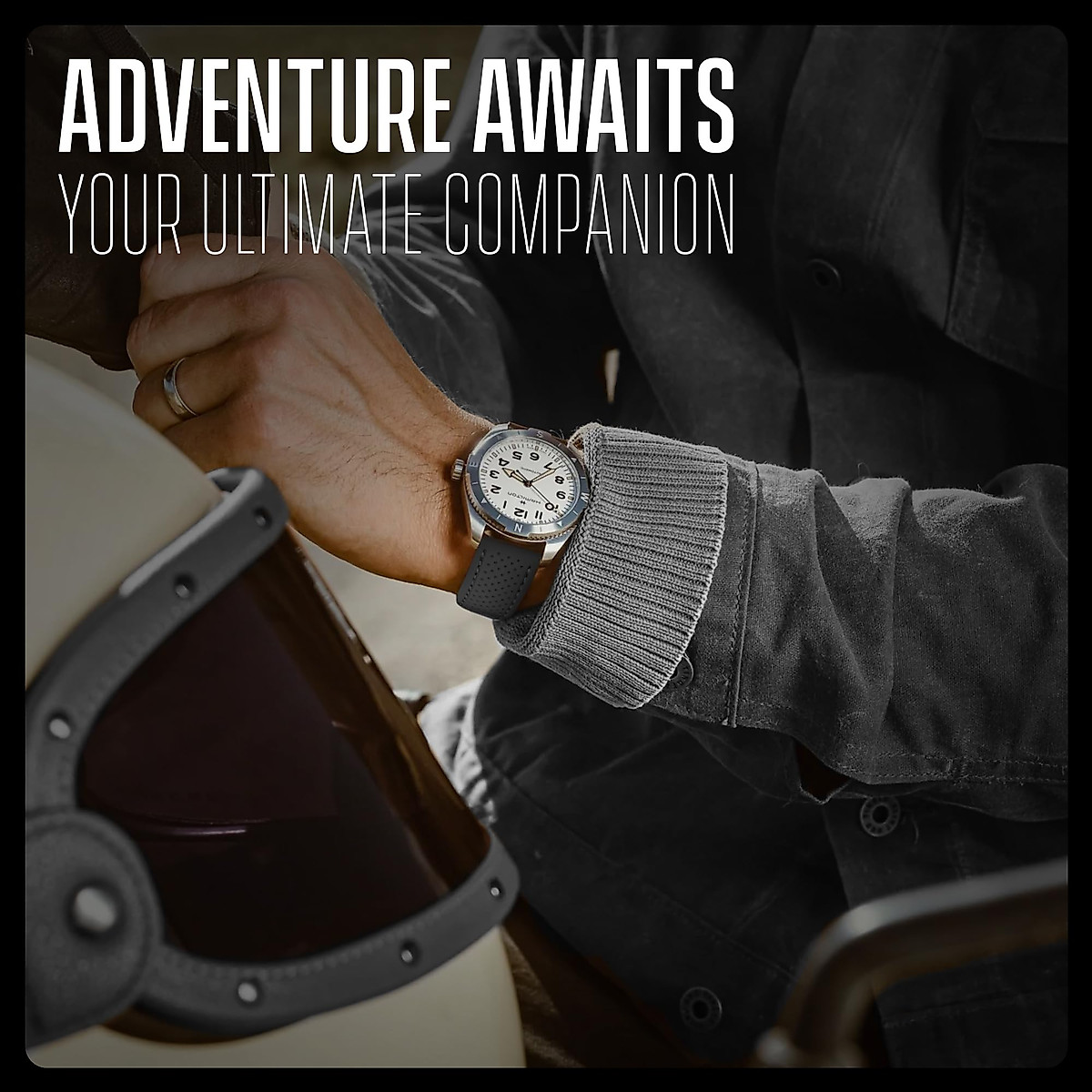 STUNNING SELECTION ALPINE Premium quality waterproof silicone watch band strap with quick release – Soft rubber black watch band 22mm - grey stitching