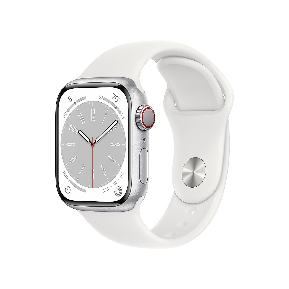 Apple Watch Series 8 [GPS + Cellular, 41mm] - Silver Aluminum Case with White Sport Band, S/M (Renewed)