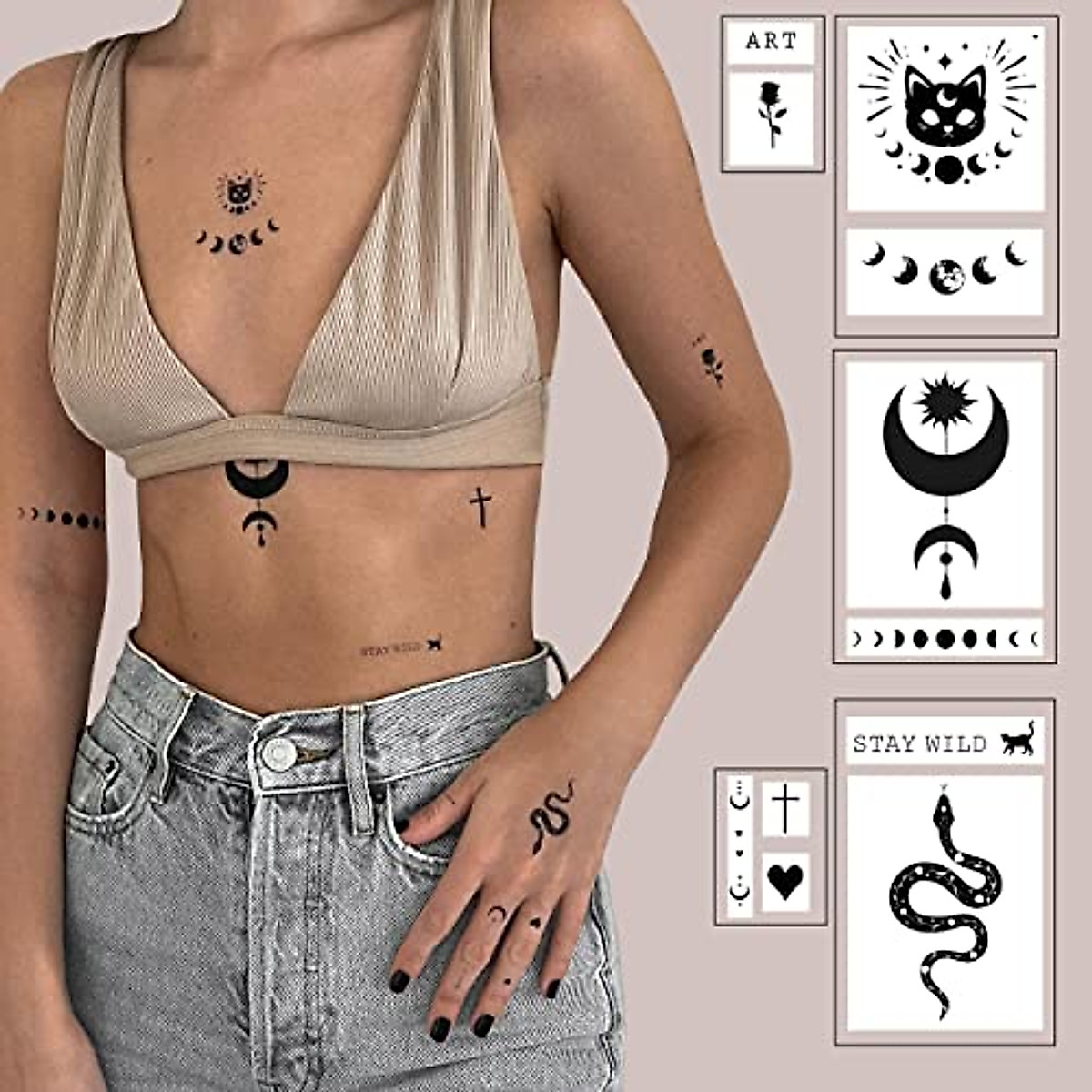 Realistic Temporary Tattoo | 250 Mix & Match Minimalistic set | fake tattoos | temporary tattoos for women Men | temporary tattoos adult | Waterproof and Long Lasting