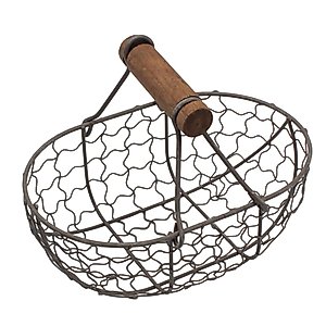 Operitacx Small Metal Wire Egg Basket Fresh Egg Container Organizer Case Countertop Holder Rust Gathering Basket Country Storage Basket for Easter Fruit Duck Egg with Handle (7x4.7 inch)