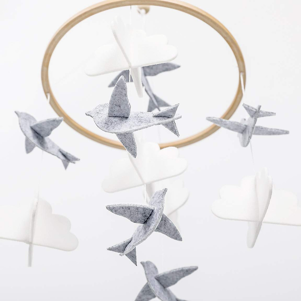 Sorrel + Fern Baby Crib Mobile (Birds in The Clouds, Short Version) - Unique and Minimalist Design for Boys & Girls