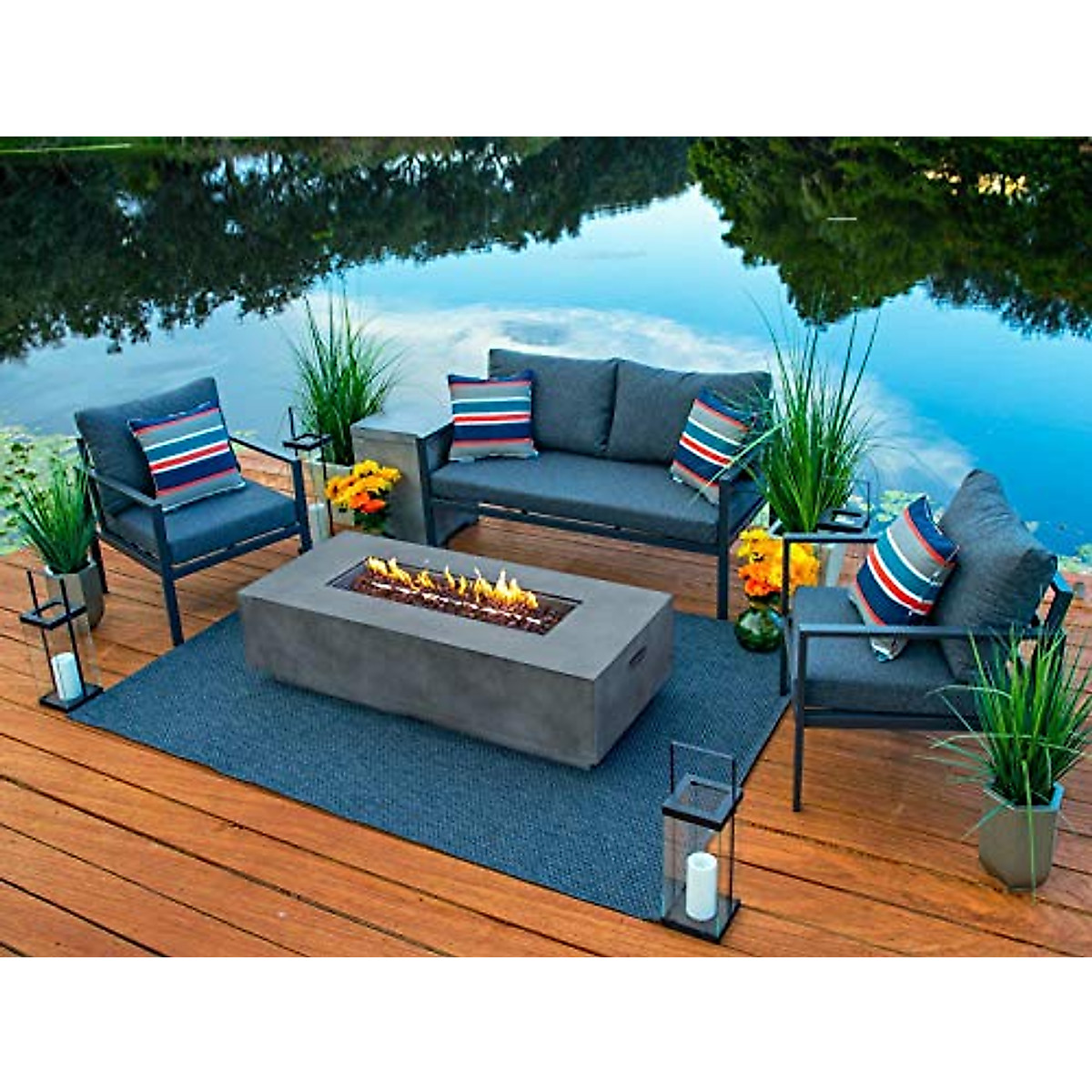 Juno 4 Piece Outdoor Furniture Conversation Set with 56" Rectangular Propane Gas Fire Pit Table