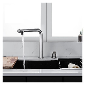 LKBEJMYY Kitchen Pull-Out Sprayer Hidden Lifting Telescopic Sink 360-degree Rotating hot and Cold Water Mixing Faucet Double Hole Split, Brushed