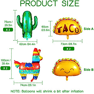 6 Pieces Mexican Fiesta Theme Party Balloons Mexican Taco Llama Cactus Jumbo Foil Balloons Mexican Fiesta Party Decorations for Cinco De Mayo Taco Bout Luau Party Birthday Baby Shower Supplies