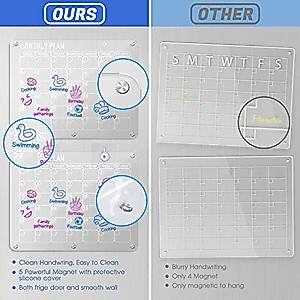 Acrylic Magnetic Dry Erase Board for Fridge 16"X12", Adhesive Monthly Acrylic Calendar Board for Refrigerator/Wall, Clear Acrylic Fridge Calendar White Board with 6 Dry Erase Markers and Eraser