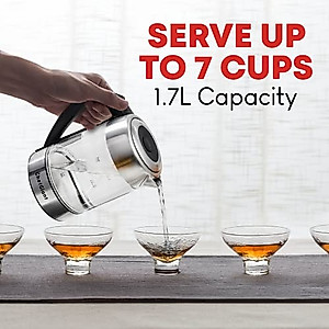 ChefGiant Cordless Electric Tea Kettle - 1.7L Hot Water Boiler Made of Glass & Stainless Steel - Large Capacity Water Heater with Auto Shut-Off