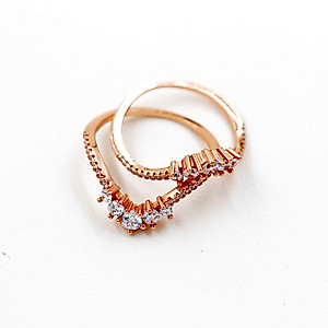 Uloveido 2pcs Set 925 Silver Stackable Wedding Ring Guard Enhancer Engagement Promise Anniversary Bands with CZ Rose Gold Plated (size 7)