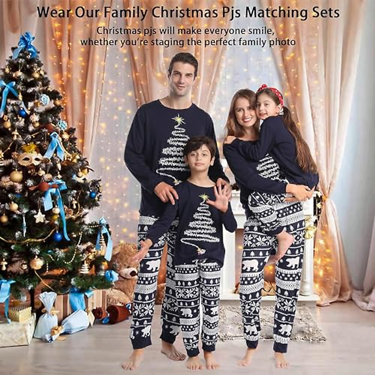 2022 men Size XL Christmas tree fireworks red top,Bear red and white striped pants Family Christmas Pajamas Xmas Pjs for Adults Kids Baby Dog Holiday Home Xmas Family Sleepwear Set