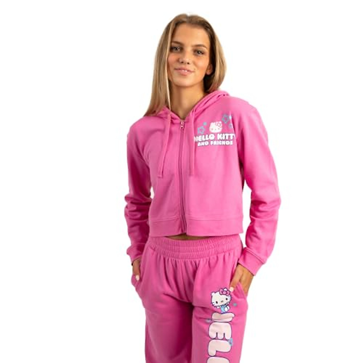 Hello Kitty Adult Zip Up Hoodie and Jogger Set-S Pink