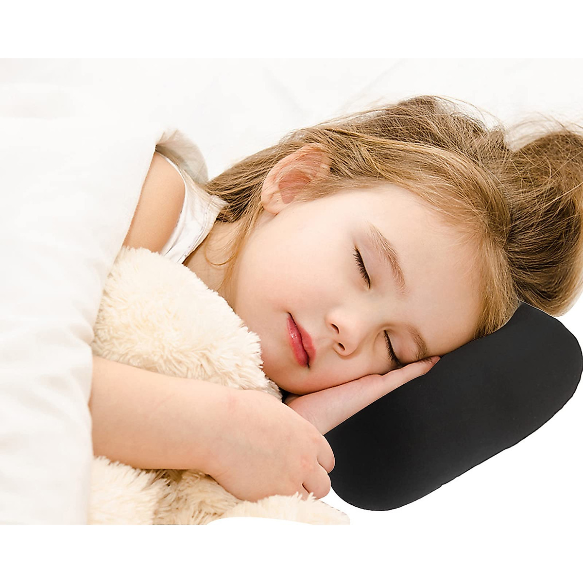 Longaoa Microbead Roll Neck Pillow Mini Microbeads Bone Type Travel Pillow Soft Mooshi Jelly C-ervical Pillow Cushion Back Head Neck Support Sleeping Throw Pillows for Home Sofa Bed (Black, 1pc)